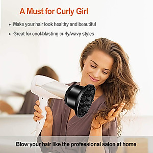 Universal Hair Diffuser, Hair Dryer Diffuser Attachment for Curly and Natural Wavy Hair, Professional Blow Dryer Diffuser, Adjustable from 1.4 Inch to 2.6 Inch