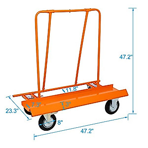 Heavy Duty Panel Dolly Cart with 4 Swivel Wheels, Dolly 1800lbs Load Capacity Handling Sheetrock, Casters with Brake, Rolling Dolly（Orange）