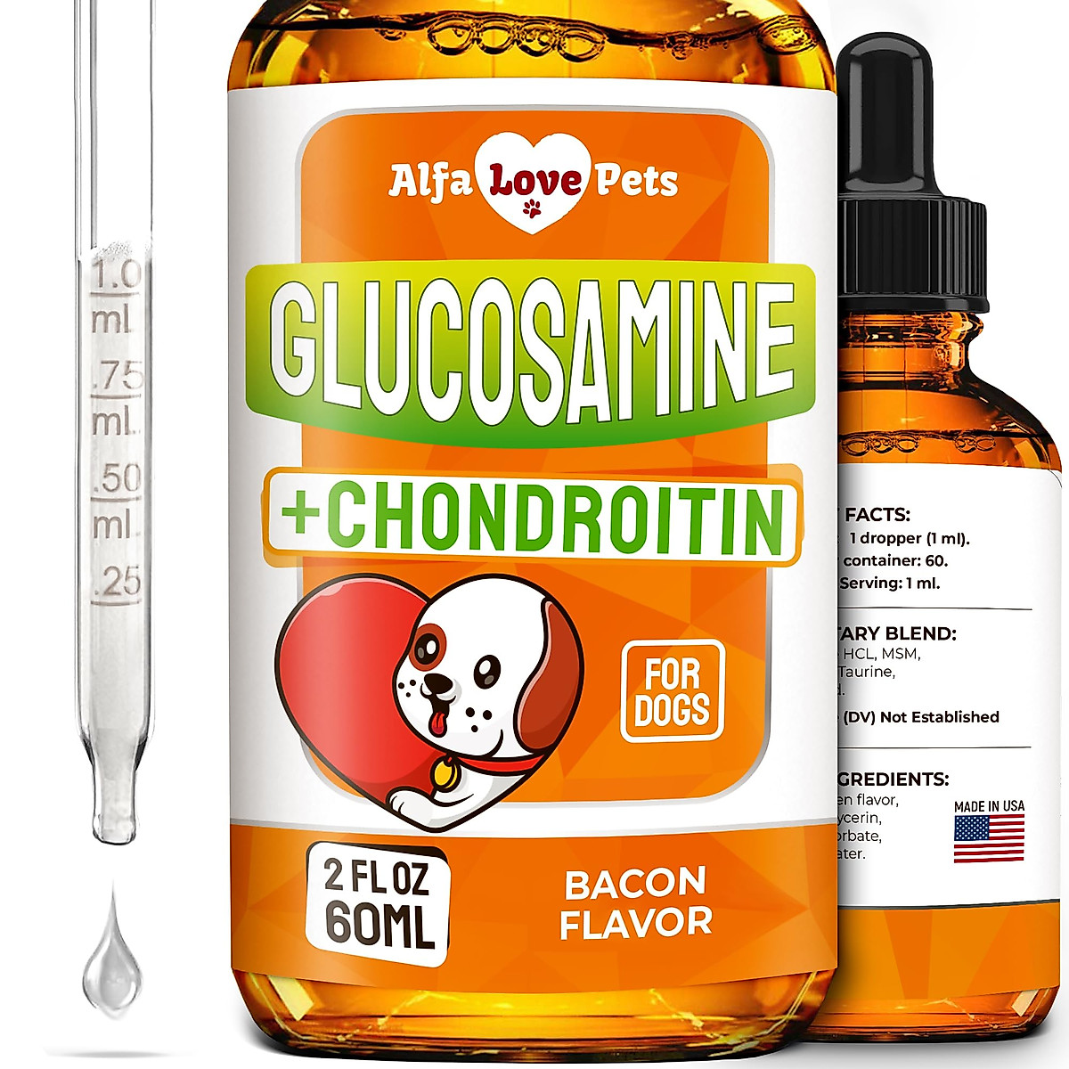 Glucosamine for Dogs ✿ Dog Joint Supplement ✿ Hip and Joint Supplement Dogs ✿ Glucosamine Chondroitin for Dogs ✿ Liquid Glucosamine for Dogs ✿ Glucosamine Chondroitin Dogs ✿ Bacon Flavor ✿ 2 Oz