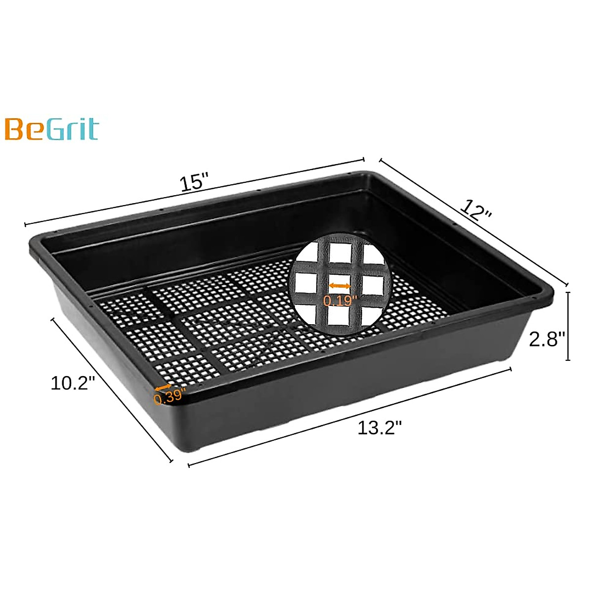 BeGrit Seed Starter Trays 5-Pack 15x12 inch Mesh Bottom Tray Plastic Plant Trays Garden Seedling Starter Kit for Plants,Microgreens,Soil Blocks,Wheatgrass,Hydroponic and Fodder Systems