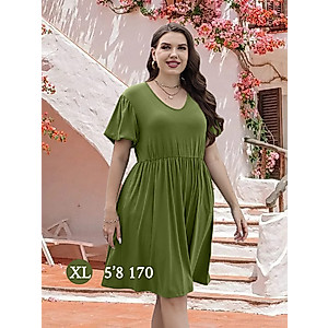 V Neck Womens Dresses Spring Casual Knee Length Summer Army Green Dress XL