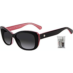 kate spade new york Claretta/S 03H2/WJ 53MM Black Pink/Gray Sf Polarized Rectangular Sunglasses for Women + BUNDLE with Designer iWear Eyewear Kit