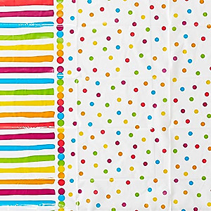 Oojami 4 Pack Polka Dot Plastic Tablecloth, 108 x 54, with White dots (Rainbow)