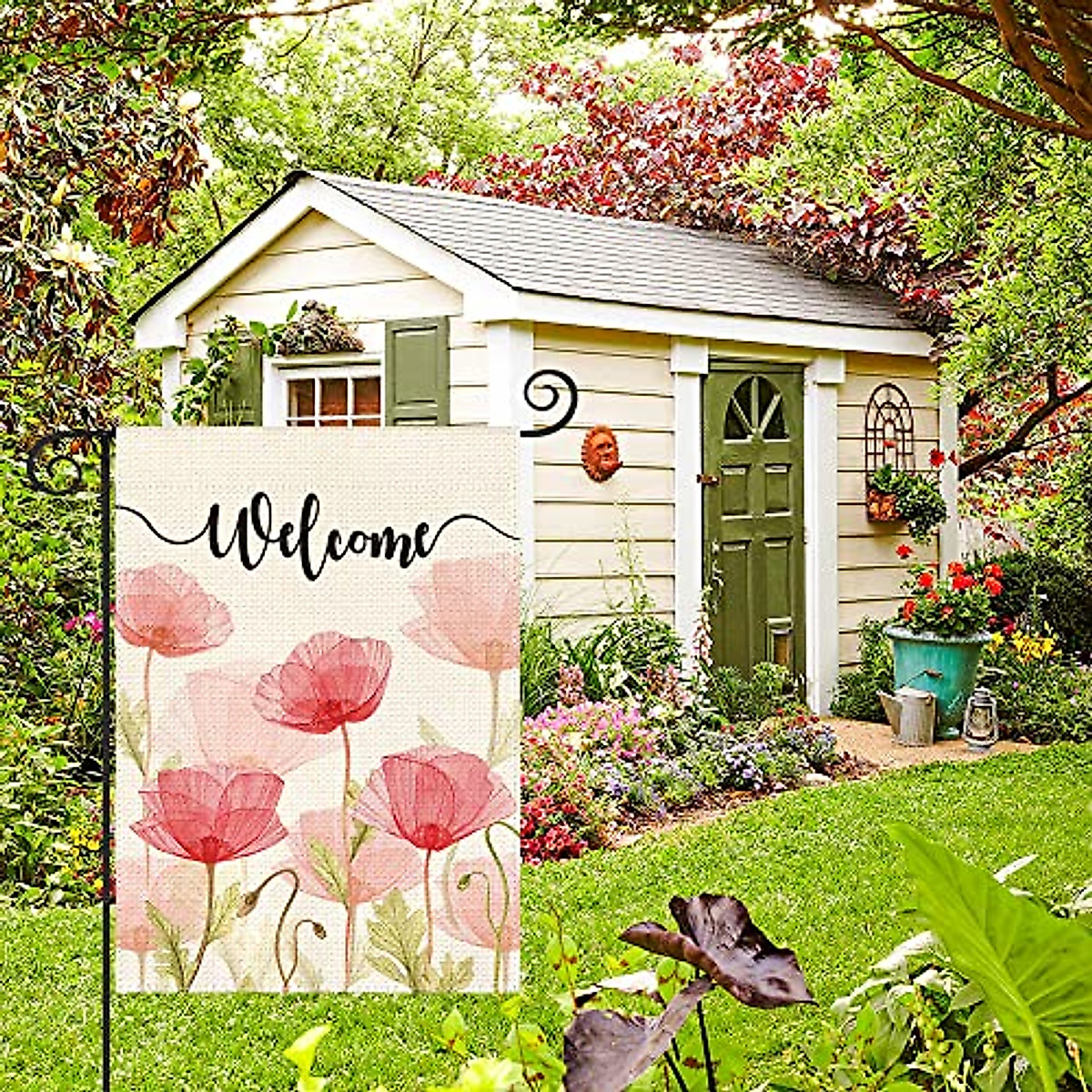 AVOIN colorlife Corn Poppies Garden Flag 12x18 Inch Double Sided Outside, Spring Memorial Floral Welcome Yard Outdoor Flag
