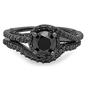 Dazzlingrock Collection 2.70 Carat (Cttw) Black Plated Sterling Silver Round Diamond Engagement Ring Set, Size 8