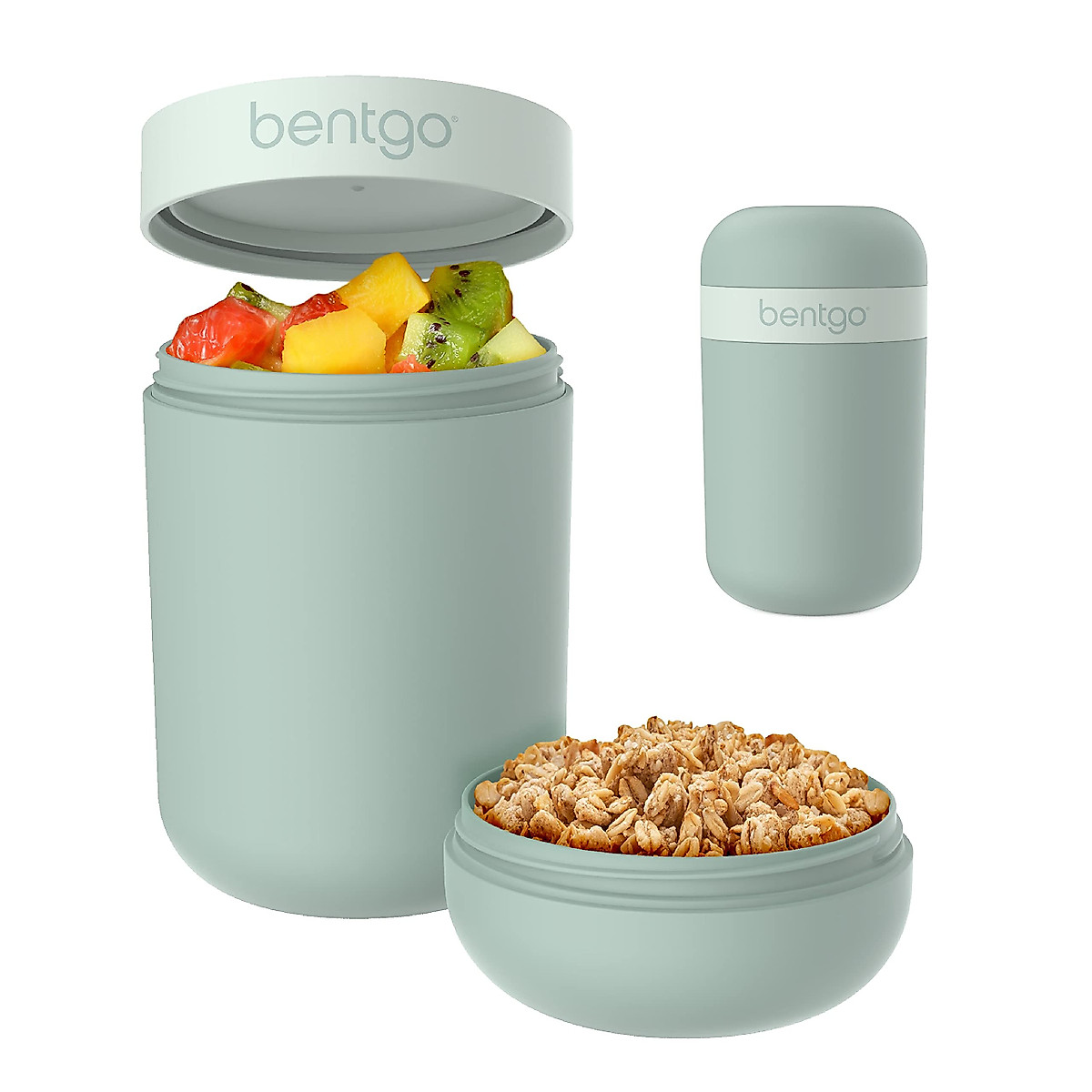 Bentgo® Snack Cup - Reusable Snack Container with Leak-Proof Design, Toppings Compartment, and Dual-Sealing Lid, Portable & Lightweight for Work, Travel, Gym - Dishwasher Safe (Mint Green)