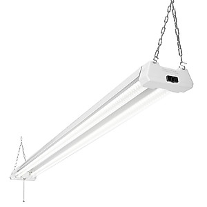 Maxxima 4 ft. Utility LED Shop Light Fixture, 40W, Linkable, Clear Lens 5000K Daylight 4800 Lumens Plug in Pull Chain LED Garage Light Energy Star