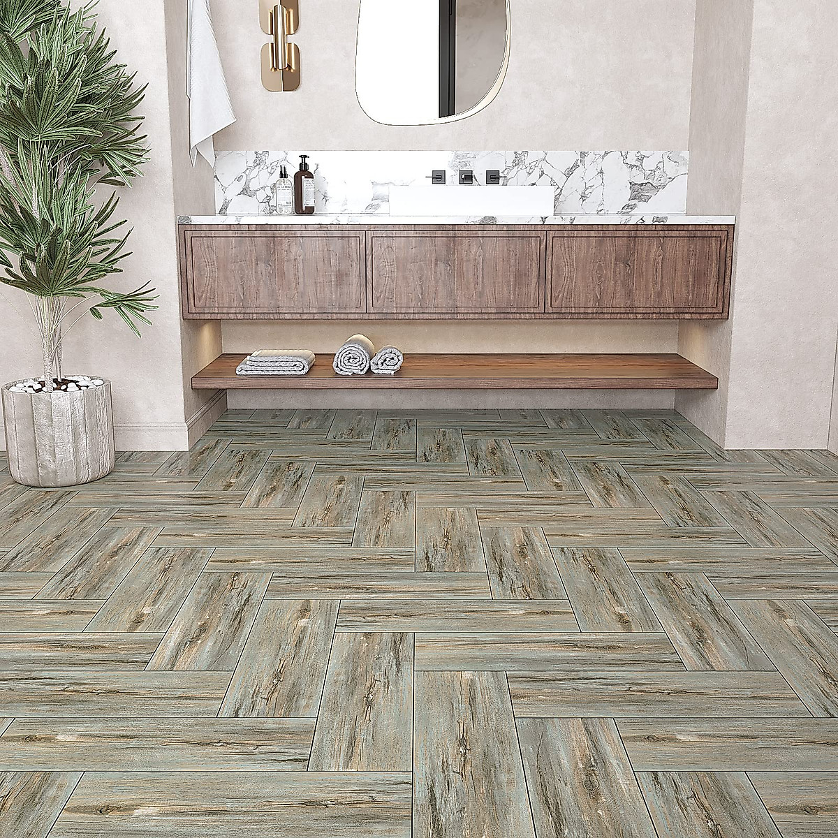 VEELIKE 12-Pack Peel and Stick Flooring Waterproof Driftwood Vinyl Plank Flooring Wood Stick on Tile 6''x36'' Self Adhesive Wood Vinyl Floor Tile Stickers for Bedroom Bathroom Kitchen Basement RV