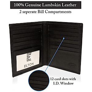 E Elton Genuine Lambskin Leather Hipster Bifold Wallets for Men Black Extra Large Bifold Wallet- RFID Protection