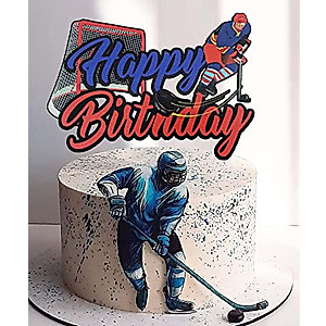 Ice Hockey Happy Birthday Cake Topper, Ice Hockey Sport Theme Birthday Party Decoration, Ice Hockey Party Favor for Ice Hockey Fans