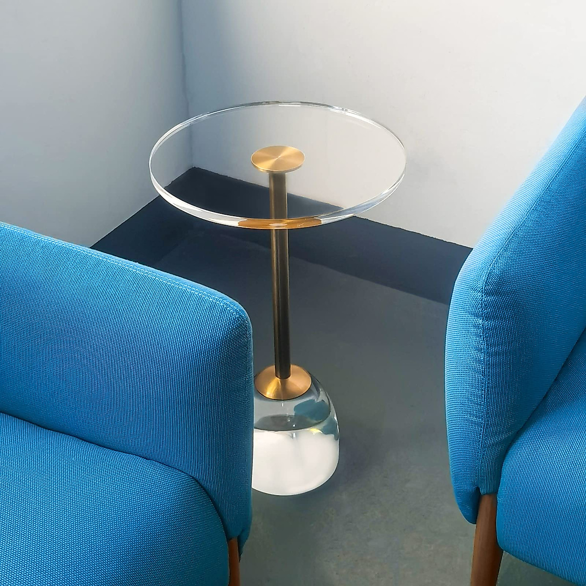 NEJHC Clear Acrylic End Table,Side Table Modern Small Round Table with Solid Base for Living Room, Bedroom