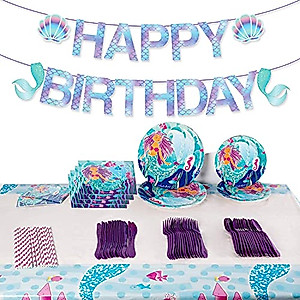 Happy Birthday Banner Mermaid Pre-assembled, Mermaid Birthday Decoration for Girls, Mermaid Party Supplies for Mermaid/Under The Sea Animal Themed Birthday Party, Baby Shower
