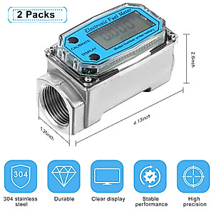 Xuhal 2 Pcs Digital Turbine Flow Meter Fuel Flow Meter Electronic Fuel Meter with Digital Display Gas Oil Fuel Flow Meter Water Flow Meter ±1% Accuracy for Measure Diesel Kerosene Gasolin (1 Inch)