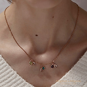 MignonandMignon Birthstone Personalized Initial Necklace Mother's Day Gift from Daughter Customized Jewelry May Birthday Friends Family Birth Stones For Grandma - BSN-H-L-D