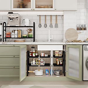 WonCherry Expandable Under Sink Organizers, 2-Tier Kitchen Bathroom Cabinet Storage Counter Shelf, Shoe Storage Rack with 8 Removable Plastic Boards for Kitchen, Bathroom, Pantry, Entryway, Closet