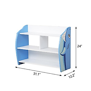 AFBKSS&BB Kids Book Shelf, Children Storage Shelf, Kids Storage Wood Shelf, Children Storage Desk,Toy Storage Cabinet,-Shark Blue