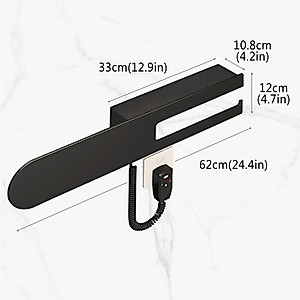KUYT Towel Warmers for Bathroom Wall Mounted 100W, Lightweight Plug Timer Hot Towel Rack Home Energy Efficient, Electric Heated Towel Rail for Pools Kitchen 24.4X4.7In/Black