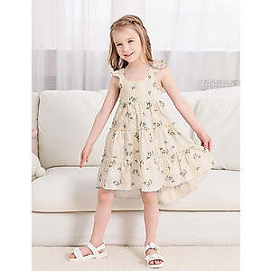 Hipea Toddler Girl Dress Ruffle Halter Floral Princess Dress Summer Beach Bohemian Casual Sundress Toddler Dress Apricot 5-6Years