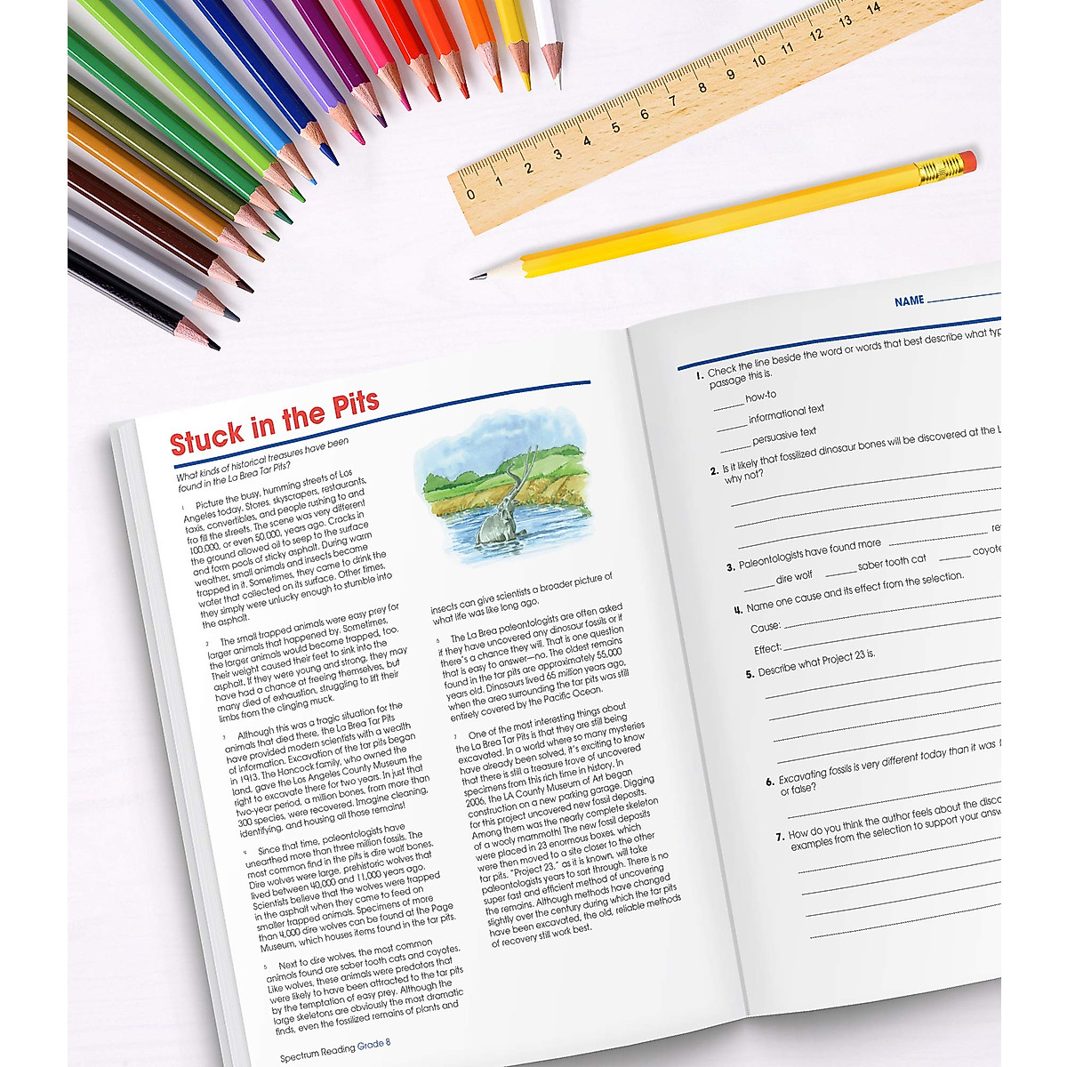 Spectrum Reading Comprehension Grade 8, Ages 13 to 14, 8th Grade Workbooks, Nonfiction and Fiction Passages, Analyzing and Summarizing Story Structure Using Context Clues and Citations - 160 Pages
