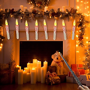 UPLAVIE Halloween Decorations, Hanging Floating Candles with Wand Remote Control, 12 Pcs Hanging Floating LED Candles Warm White Light Window Candles Christmas Decor for Halloween Christmas Party