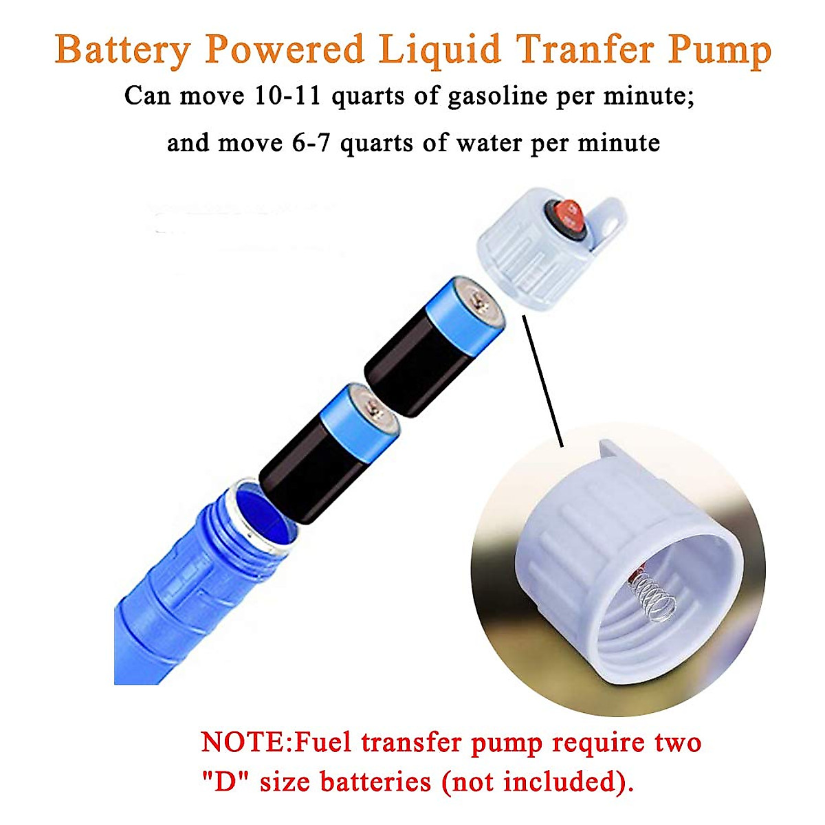 Hhobake Liquid Transfer Pump, Battery Operated Siphon Oil Water Fuel Pump with Bendable Suction Tube, Multi-Function Portable Pump for Liquids at 2.3 Gal/Minute