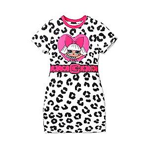 L.O.L. Surprise! Girls Short Sleeve Black White Leopard Long Sweatshirt Dress Girls T-shirt Dress 6-7 Years