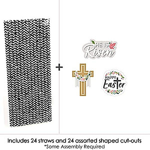 Big Dot of Happiness Religious Easter - Paper Straw Decor - Christian Holiday Party Striped Decorative Straws - Set of 24