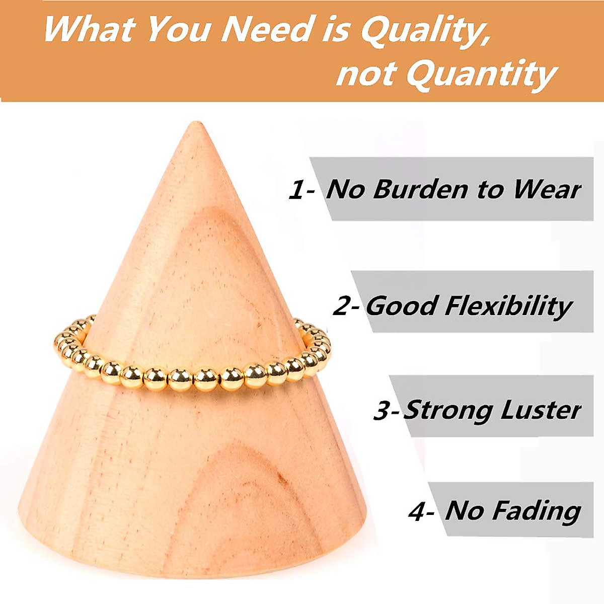 fzbali 3 Pcs Gold Beaded Bracelets Valentine's Day Gifts, Men Women Elastic Copper Beads Balls Stretch Bracelet Anklet, Fashion Stacking Bracelets Cuff Set Jewelry (6mm+4mm)