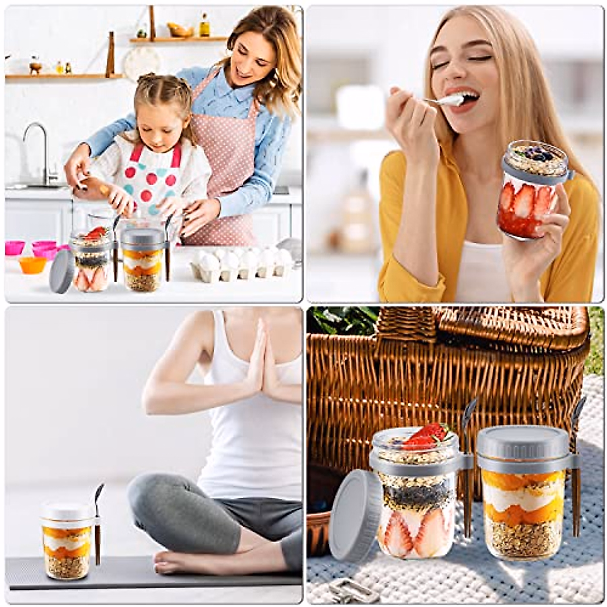 Nialnant Overnight Oats Containers with Lid and Spoon,2 Pack Mason Jars for Overnight Oats,Reusable Overnight Oats Jars for Yogurt Parfaits,Fruit,Vegetable