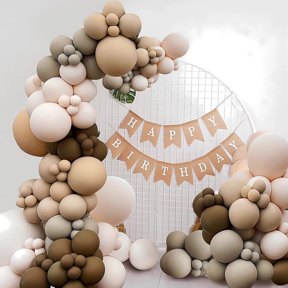 130Pcs Brown Balloons Garland Kit Arch Nude Neutral Double-Stuffed Cream Peach Blush Coffee for Teddy Bear Baby Shower Wedding Birthday Party Decorations…