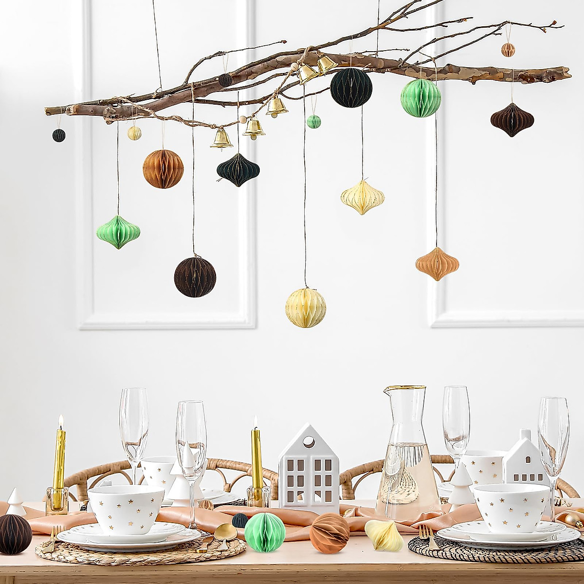 TecUnite 50 Pcs Glitter Christmas Party Decorations 3D Mini Glitter Edge Paper Honeycomb Ornament Honeycomb Tissue Hanging Ornament for Xmas Tree Decoration Wedding Birthday Party(Classic)