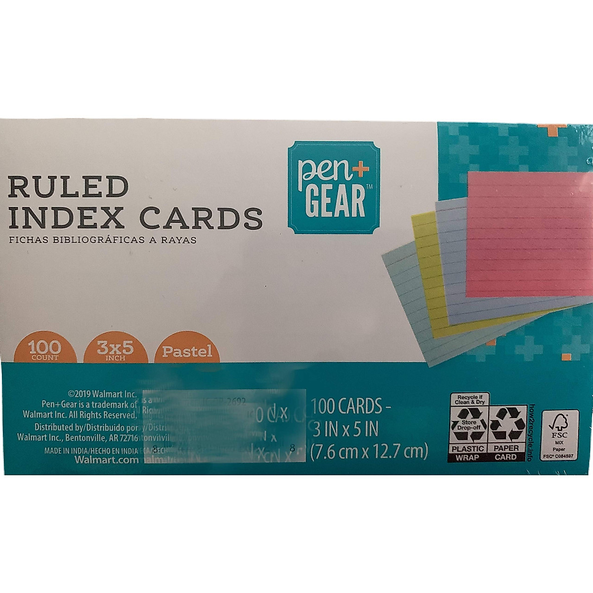 Pen + Gear Ruled Index Cards, Pastel, 3 in x 5 in, 100 Count