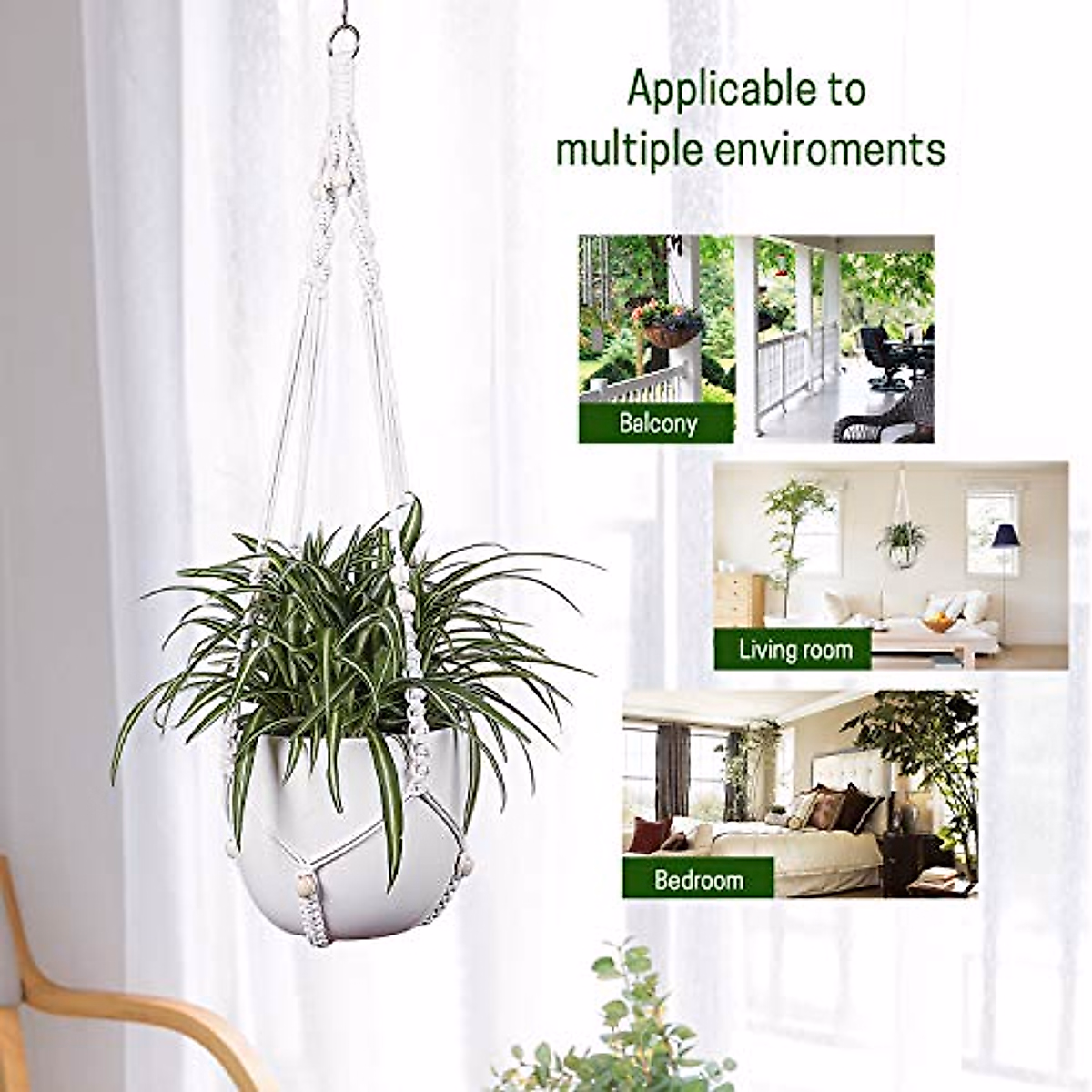VISEMAN Macrame Plant Hanger-Outdoor Indoor Hanging Planter Holder/Hanging Basket Flower Hangers Cotton Rope with Bead for Home Decor 2 Pieces