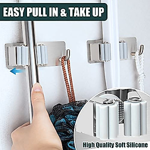 YasTant Broom Holder Wall Mount, Self Adhesive No Drill Broom Holder Organizer Stainless Steel Anti-Slip Mop Hanger Umbrella Holder Gripper Tool For Home Garden (30lb Load)