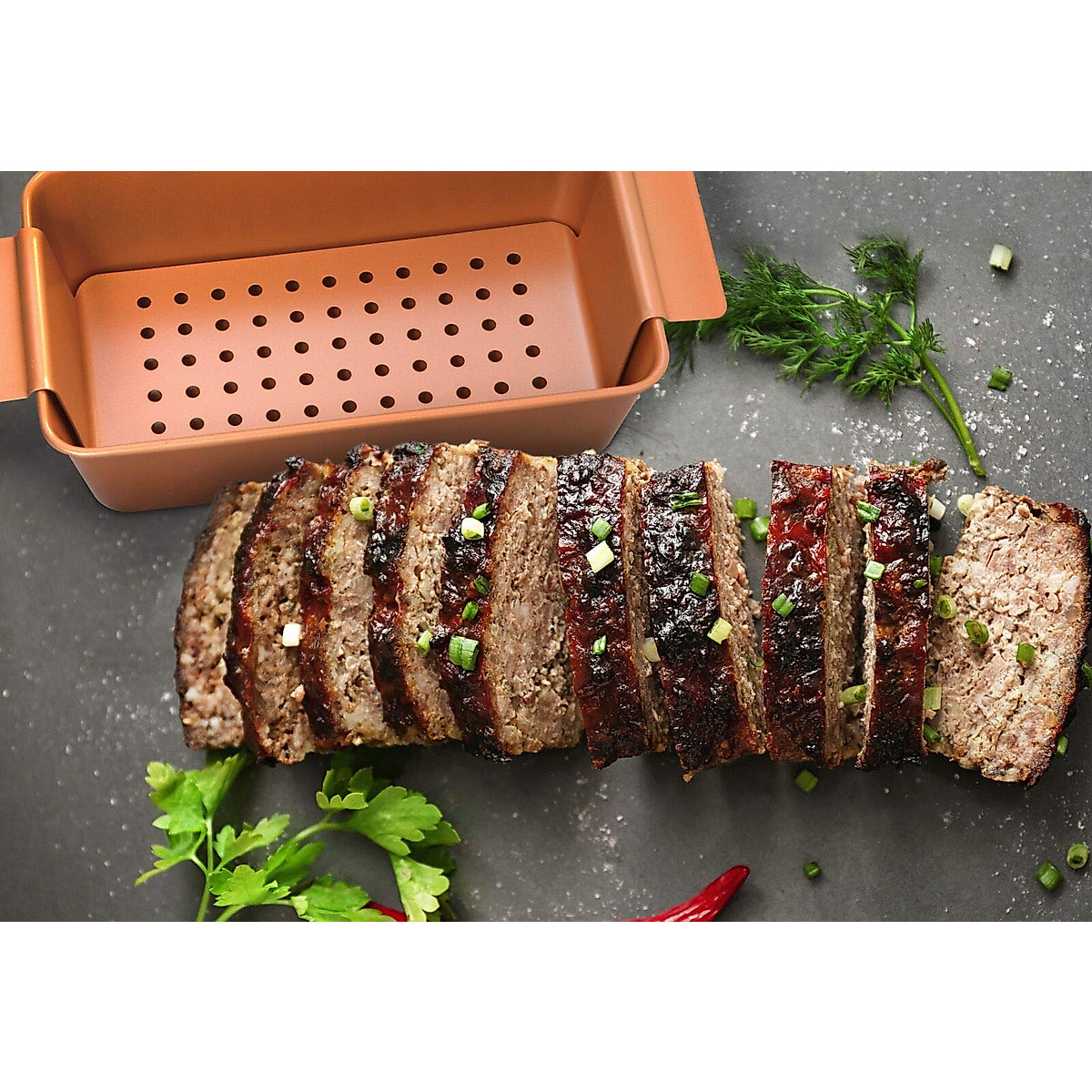 Meatloaf Pan professional Healthy Non-Stick Copper Coating 2-Piece With Removable Tray Drains