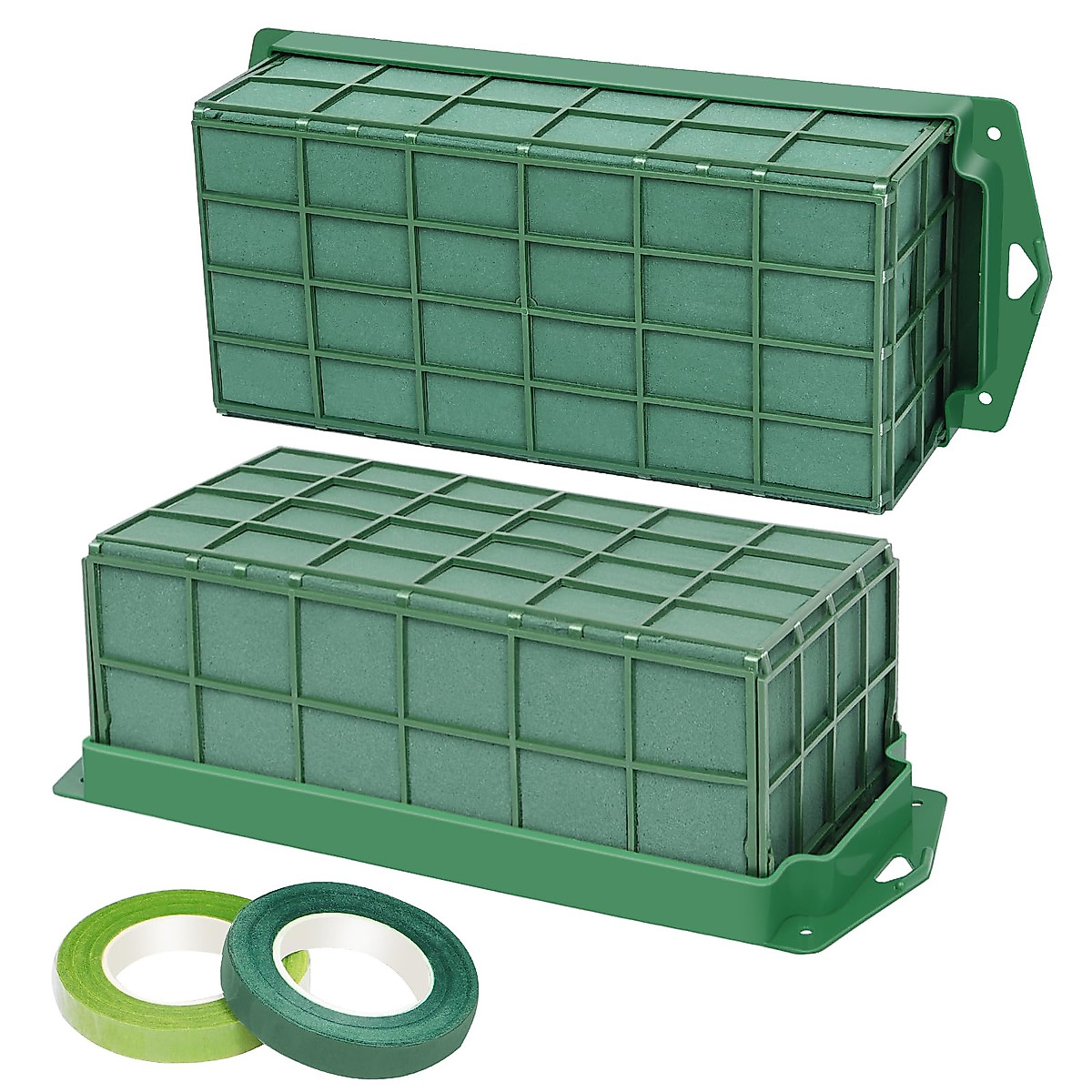 YOMUME Floral Foam Cage 2 Pieces, Flower Cage Holder with Floral Foam for Fresh Flower Arrangement and Artificial Flowers, Dry Floral Foam Blocks for Wedding, Green Florist Foam