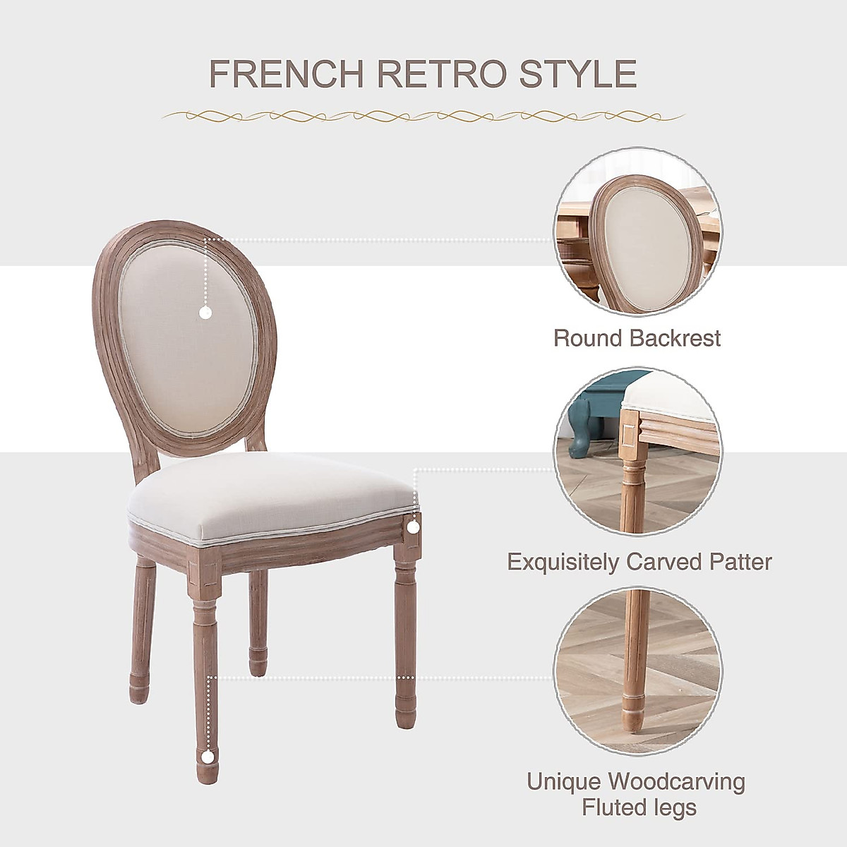 Virabit French Country Dining Chairs Set of 4, Vintage Louis Chairs with Curved Backrest and Beautifully Carved Solid Wood Frame Farmhouse Dining Chairs for Living Room, Kitchen, Restaurant