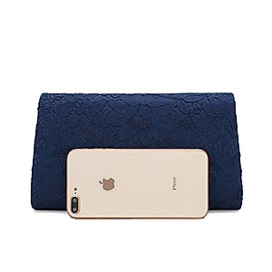 CHARMING TAILOR Classic Lace Clutch Purse Lady Formal Dressy Handbag Evening Bag for Prom/Wedding (Navy)