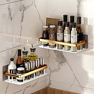 FVRTFT Bathroom Shelves No Drilling Shower Shelves Anti Rust Shower Rack Self Adhesive Wall Mounted Space Aluminum For Restroom Toilet,gold,2 Tier