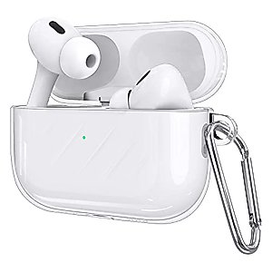 ESR Air Ripple Carrying Case Compatible with AirPods Pro (2nd Generation/1st Generation), Clear Protective TPU Cover with Carabiner, Supports Wireless Charging, Case for AirPods Pro 2, Clear