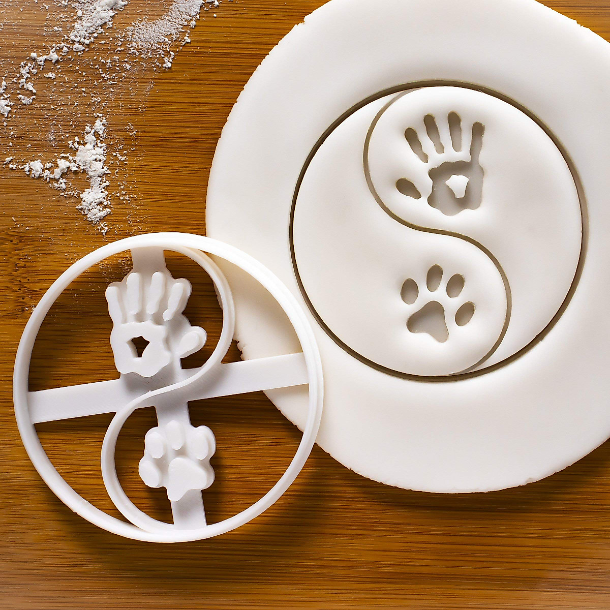 Yin Yang Dog Paw Print and Human Hand cookie cutter, 1 piece - Bakerlogy