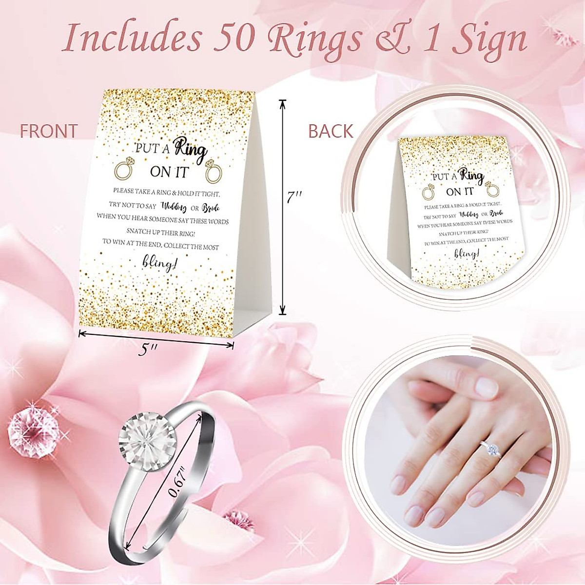 Put a Ring On It,Don't Say Bride or Wedding Game,Bridal Shower Games 50 Guests,Gold Confetti Bridal Shower Game,Engagement Party,Bachelorette Decorations for Party,Bridal Shower Favors-L12