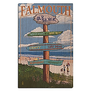 Falmouth, Cape Cod, Massachusetts, Destination Signpost Birch Wood Wall Sign (12x18 Rustic Home Decor, Ready to Hang Art)
