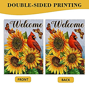 Covido Home Decorative Welcome Spring Summer Cardinal Sunflower Garden Flag, Yard Red Bird Outside Decoration, Fall Autumn Outdoor Small Burlap Decor Double Sided 12 x 18