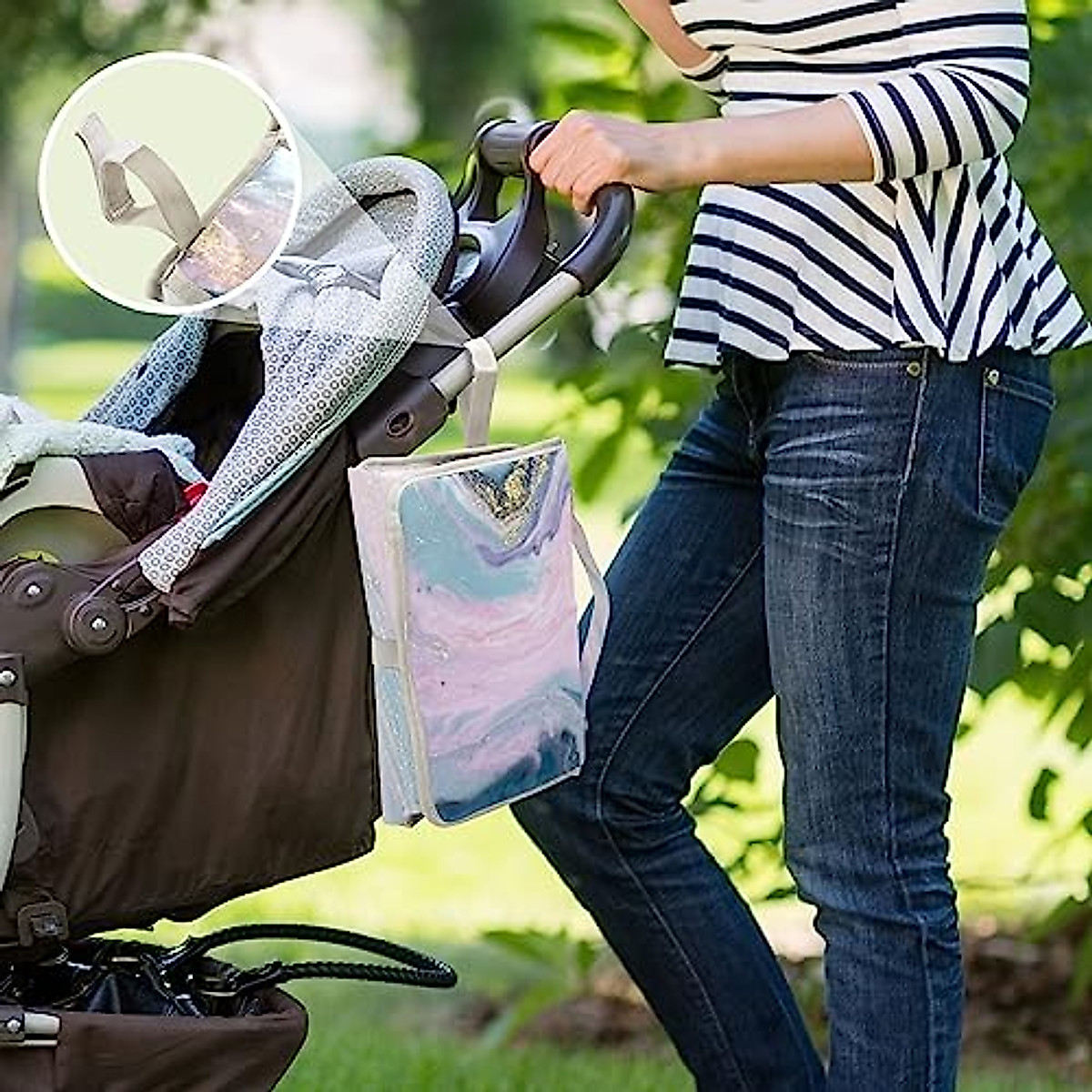 Pink Marble Portable Baby Changing Pad Travel Diaper Changing Pad Foldable Waterproof Changing Station with Built-in Pillow for Baby Gifts Stuff Newborn