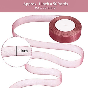 50 Yard Organza Ribbon Sheer Chiffon Stain Ribbons Dusty Rose Fading Ribbon Set for Valentines Christmas Wedding Gift Wrapping Bouquets Craft Birthday Party Decoration (Pink Series)
