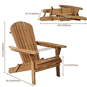 Adirondack Chair Outdoor Chairs Patio Chairs Lawn Chair Folding Adirondack Chair Patio Seating Fire Pit Chairs Wood Chairs for Adults Yard Garden w/Natural Finish
