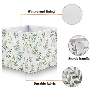 Kigai Storage Basket White Flowers Leaves Foldable Storage Bin 15.8 x 10.6 x 7 Inches Cube Storage Baskets Box for Shelves Closet Laundry Nursery Bedroom Home Decor