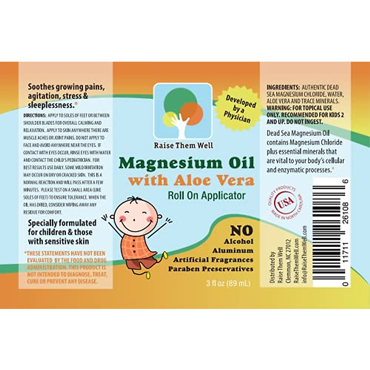 Kid Safe Magnesium Oil Roller - Magnesium for Kids, Helps Kids Sleep and Feel Calm, Easy to Use Roll On Applicator, Great for Calming, Headaches, and Sleep + Free Magnesium Chart PDF (Pack of 1)