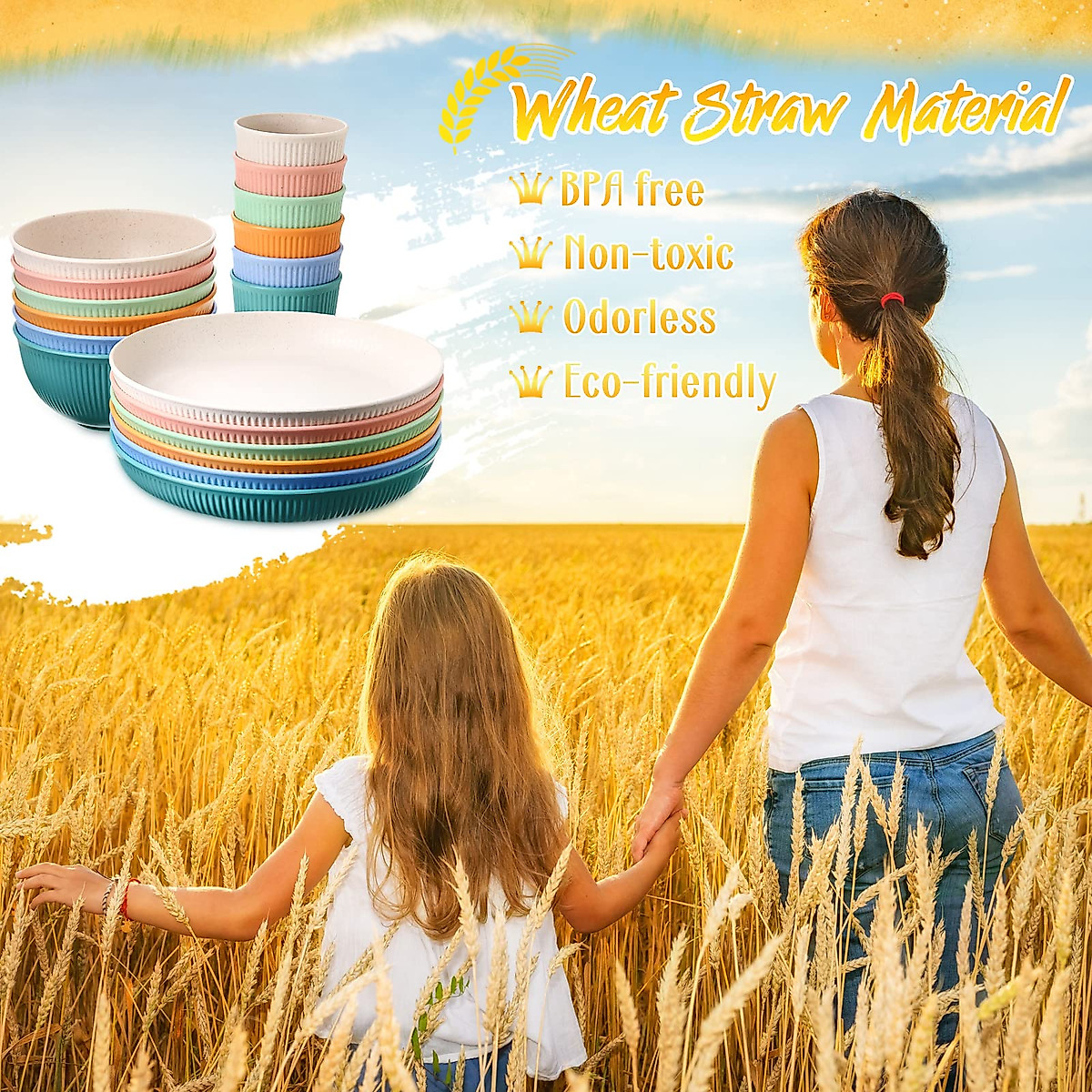 54 Pcs Dinnerware Sets Unbreakable Dish Set for 18 Microwave Dishwasher Safe Reusable Plate Cup and Bowl Set Lightweight Plastic Dishes for Kitchen, Camping, Picnic, RV, Dorm